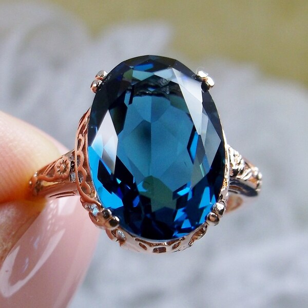 London Blue Topaz Rose Gold Ring - Etsy