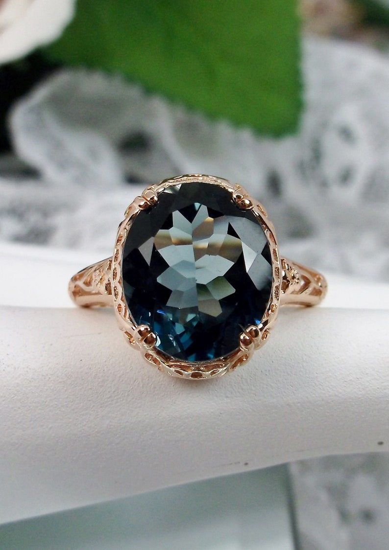 Natural London Blue Topaz Ring/ Rose Gold Plated Sterling Silver / 5 ...