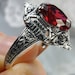 Ruby Ring/ Solid Sterling Silver/ Oval Simulated Red Ruby, Egyptian Filigree, Classic Art Deco ...