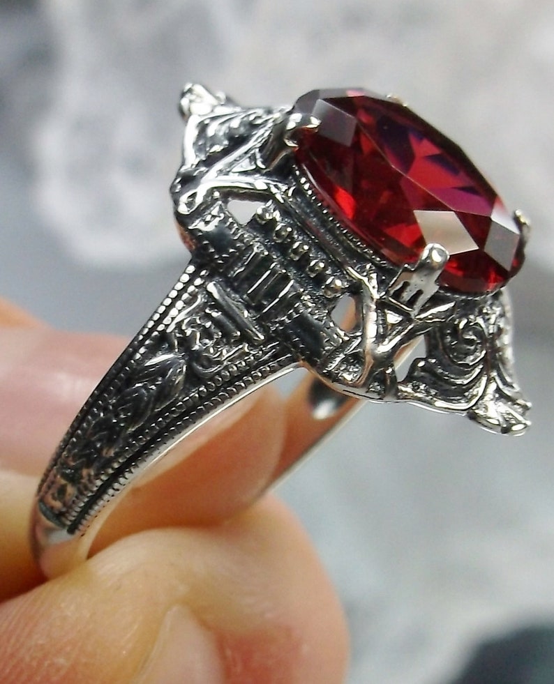 Ruby Ring/ Solid Sterling Silver/ Oval Simulated Red Ruby | Etsy