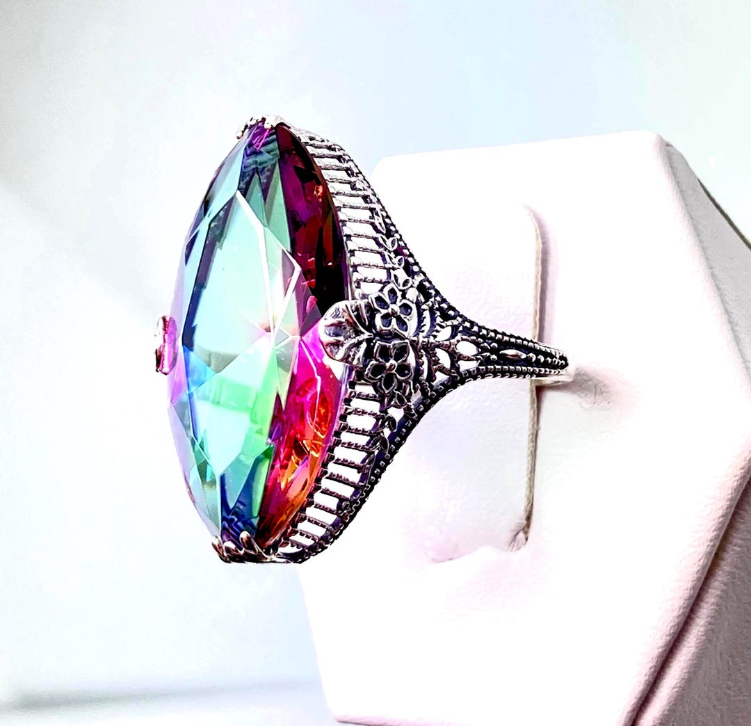 Mystic Topaz Ring | Size 10 | Sterling Silver 13ct Marquise Simulated ...