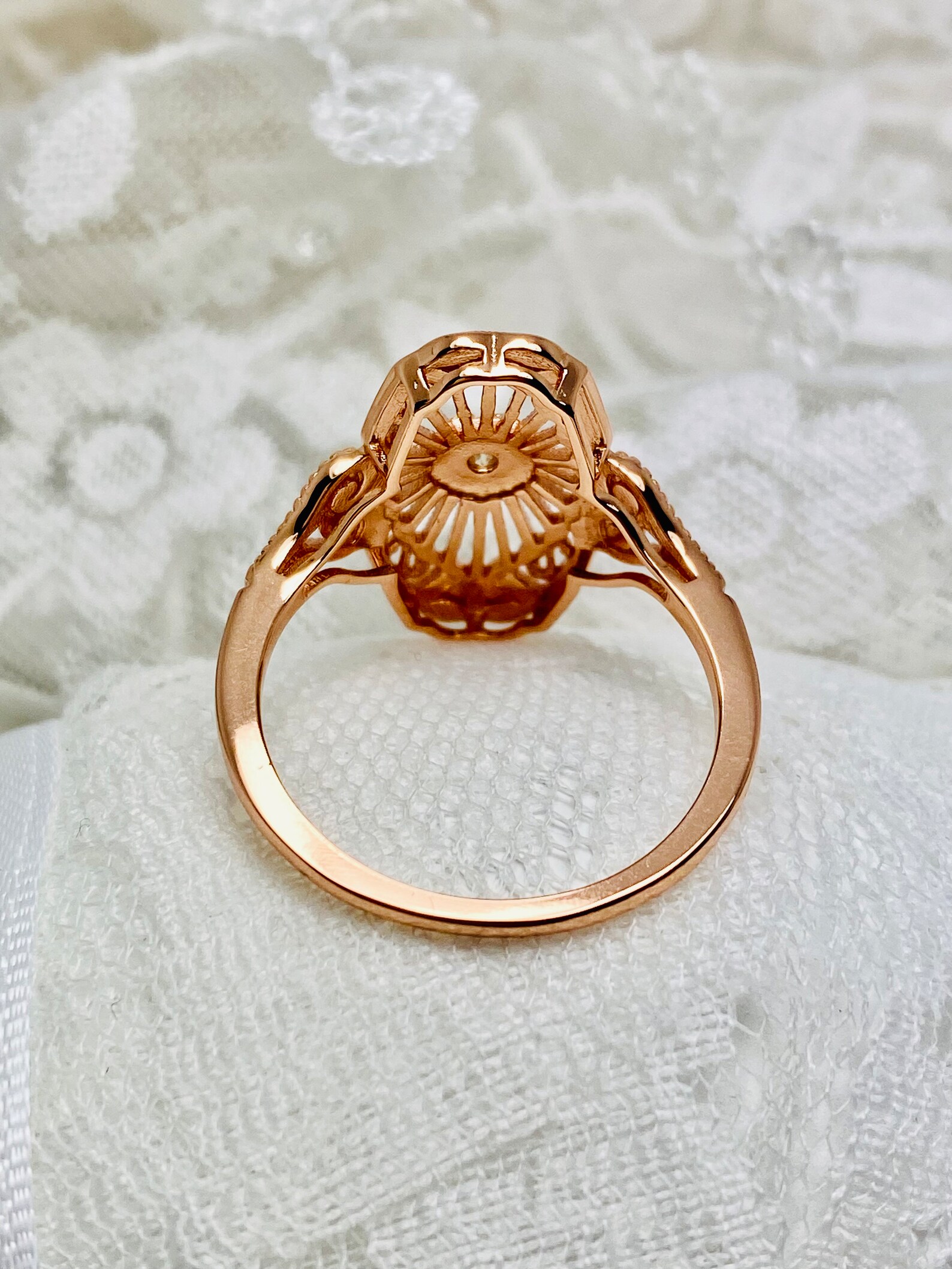 Vintage Style Champagne CZ Ring | Rose Gold & Sterling Silver | Peach ...