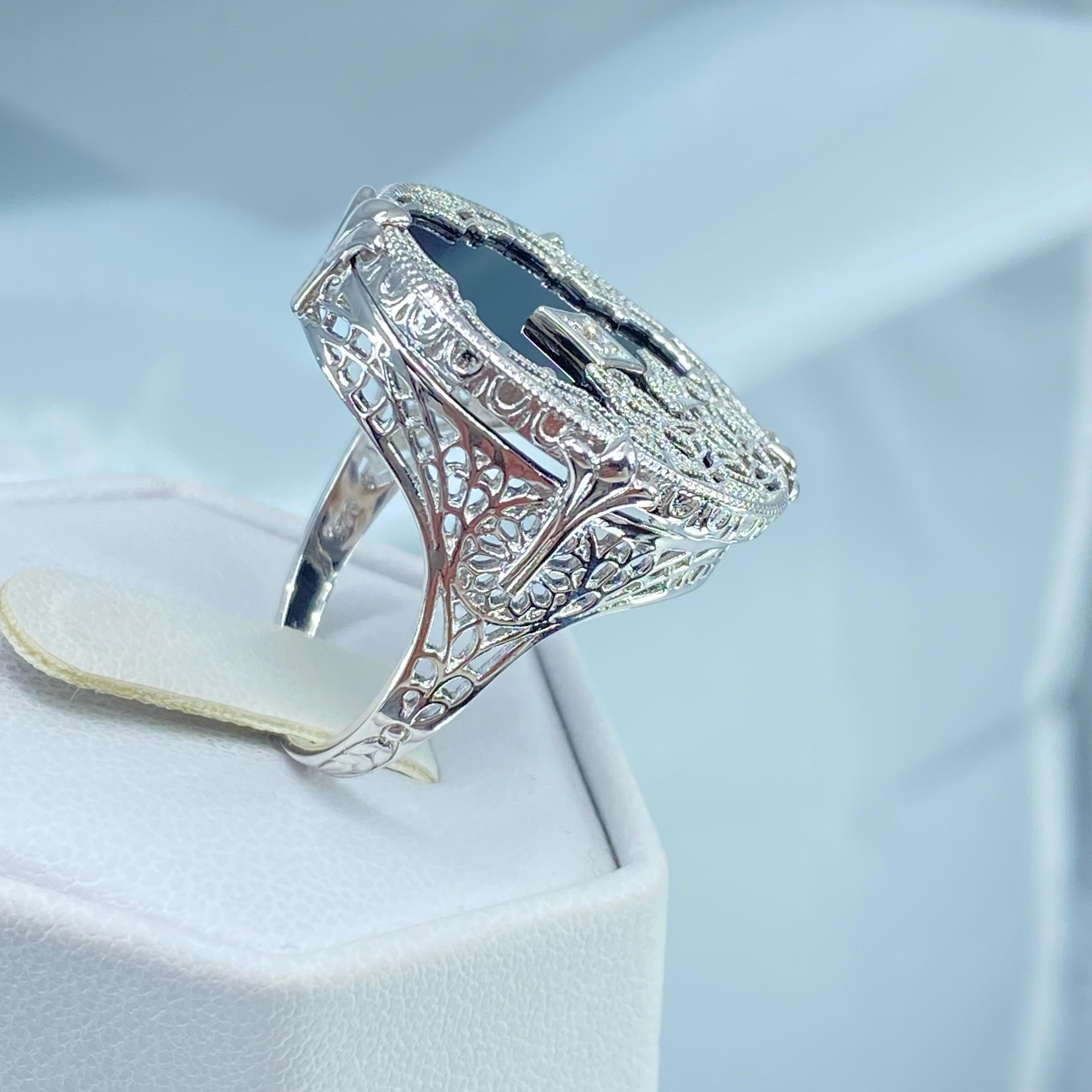 Stained Glass Oval Ring | Art Deco | Black Camphor (inset CZ ...