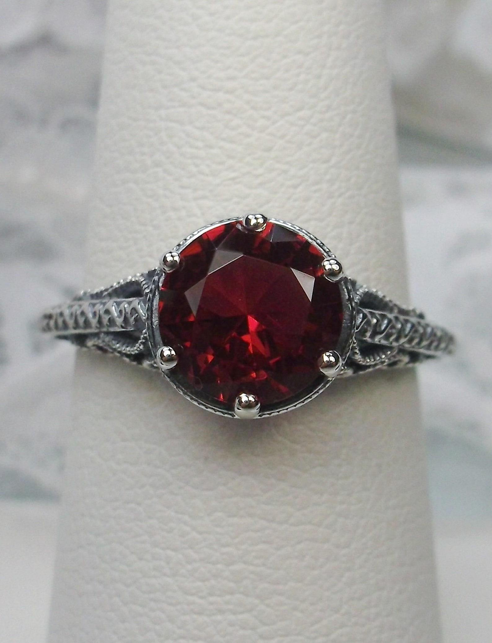 Ruby Ring/ Solid Sterling Silver/ 2ct Round Cut Simulated Red | Etsy