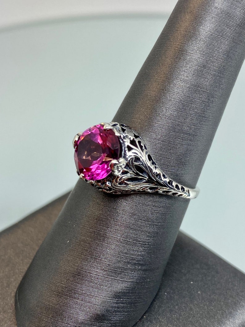 Natural Pink Topaz Ring 2ct Round Cut Gem, Sterling Silver Coffee Swirl ...