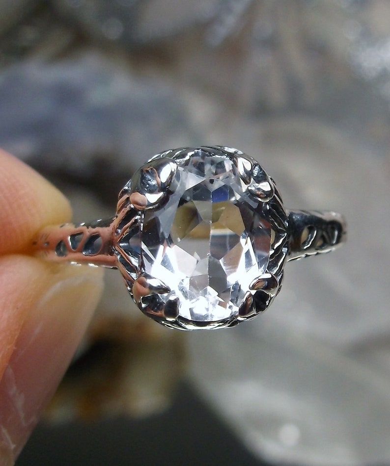 Natural White Topaz Ring/ Solid Sterling Silver/ 2ct Oval - Etsy
