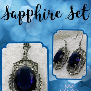 Blue Sapphire Earrings/ Solid Sterling Silver/ Oval Simulated Blue Sapphire, Art Deco 1920s ...
