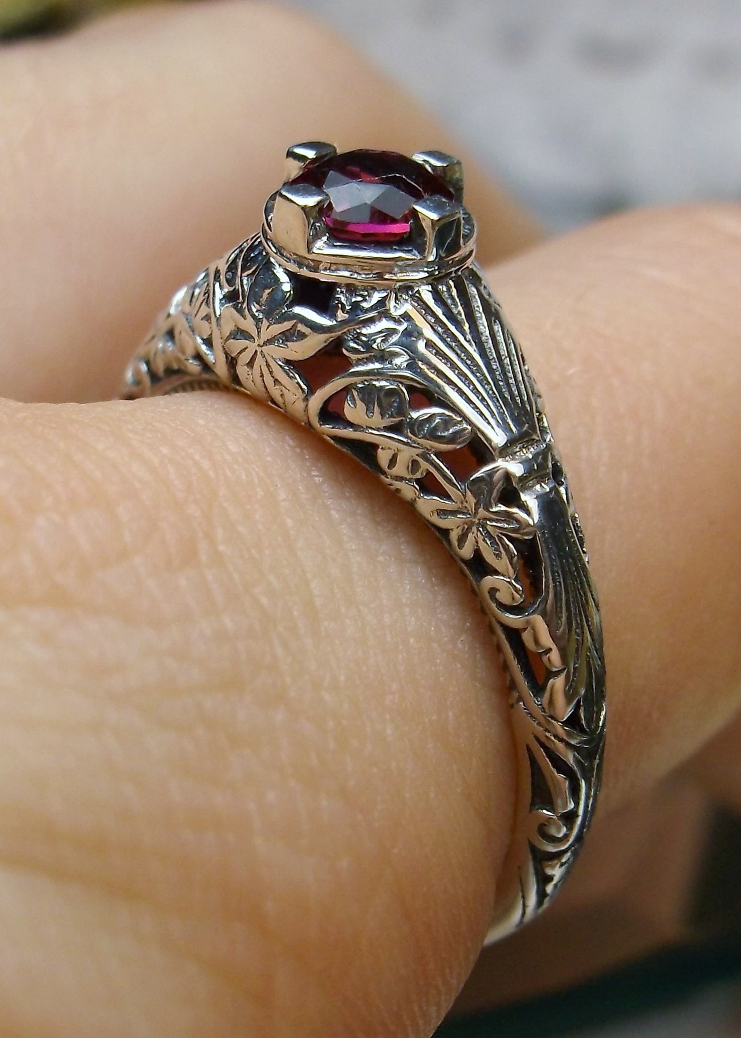 Ruby Ring/ Solid Sterling Silver/ Simulated Red Ruby Edwardian | Etsy