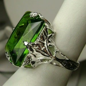 Peridot Ring/ Solid Sterling Silver/ 10ct Rectangle Simulated - Etsy