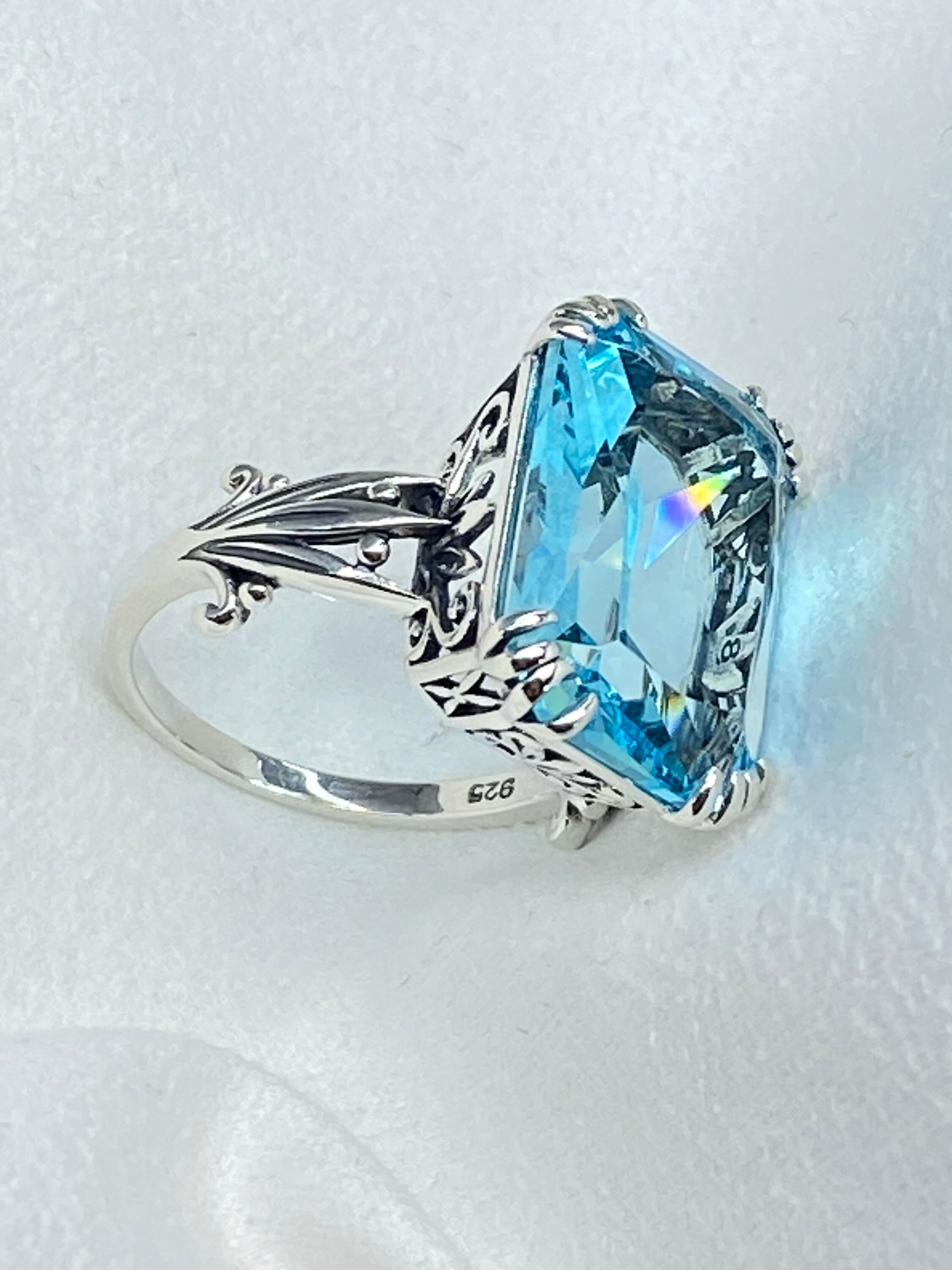 Aquamarine Ring/ 13ct Simulated Light Blue Gemstone W/sterling Silver ...