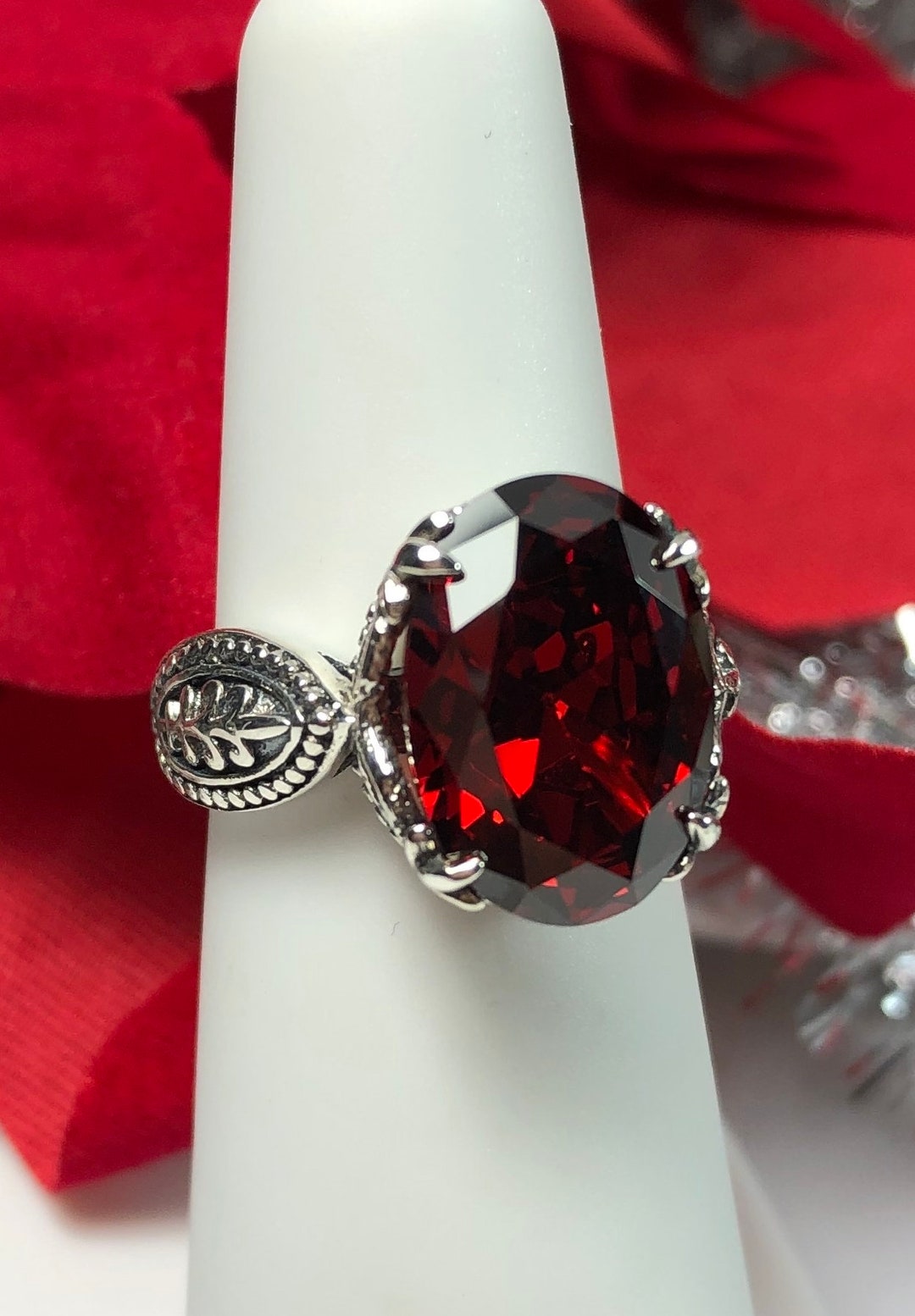Red Garnet Ring Solid Sterling Silver/ Choose 6ct Oval CZ or - Etsy