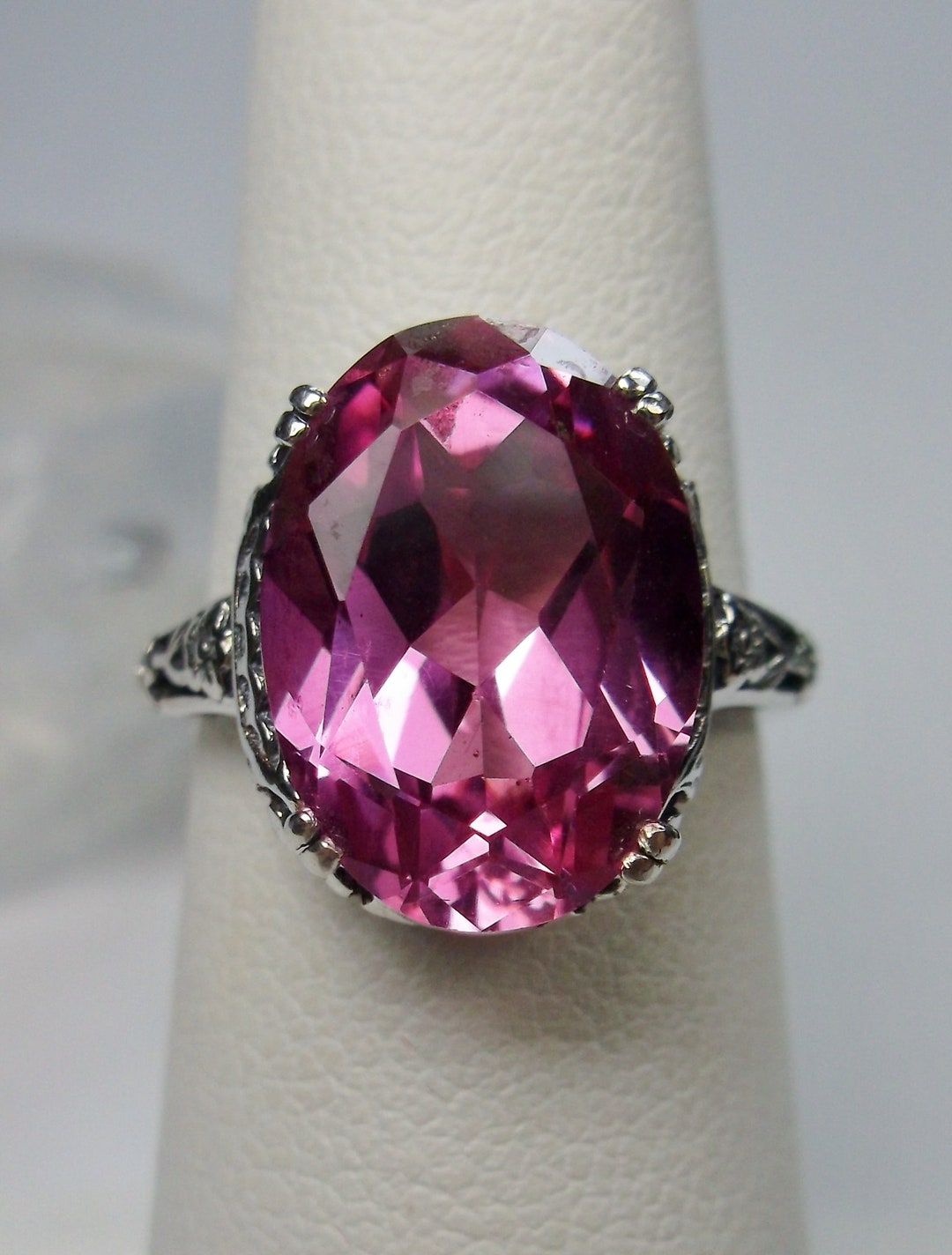 Natural Pink Topaz Ring Sterling Silver 10K 14K 6.9ct Oval Natural Pink ...