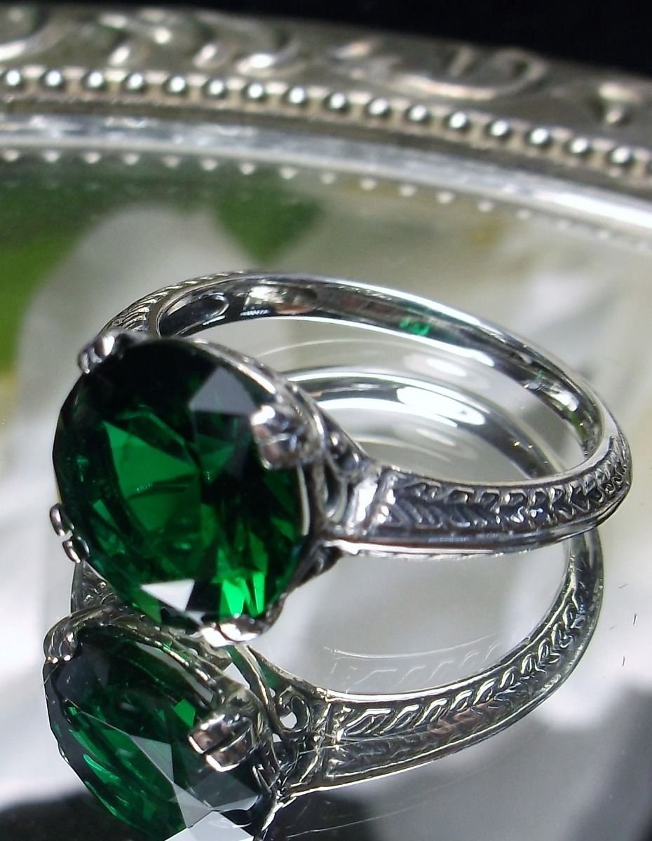 Emerald Ring/ Solid Sterling Silver/ 3ct Simulated or Natural | Etsy