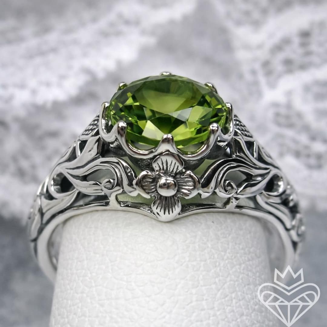 Peridot Ring / Round 2ct Simulated or Natural Peridot With Sterling ...