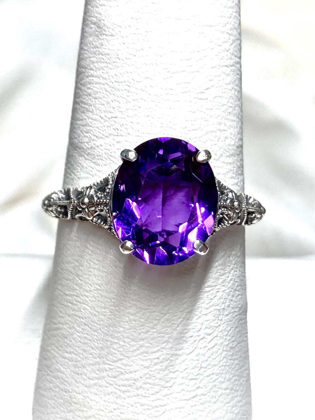 Natural Amethyst Ring, 2.6ct Oval Purple Gemstone With Sterling Silver ...