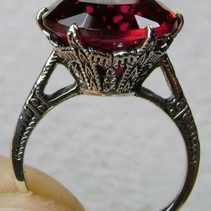 Red Ruby Ring/ Solid Sterling Silver/ 6ct Round Cut Simulated Red Ruby Edwardian 1910 Etched ...