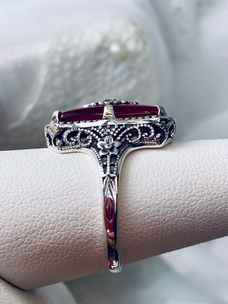 Pink Camphor Ring/ Rose Glass With Gem Inset in Sterling Silver ...