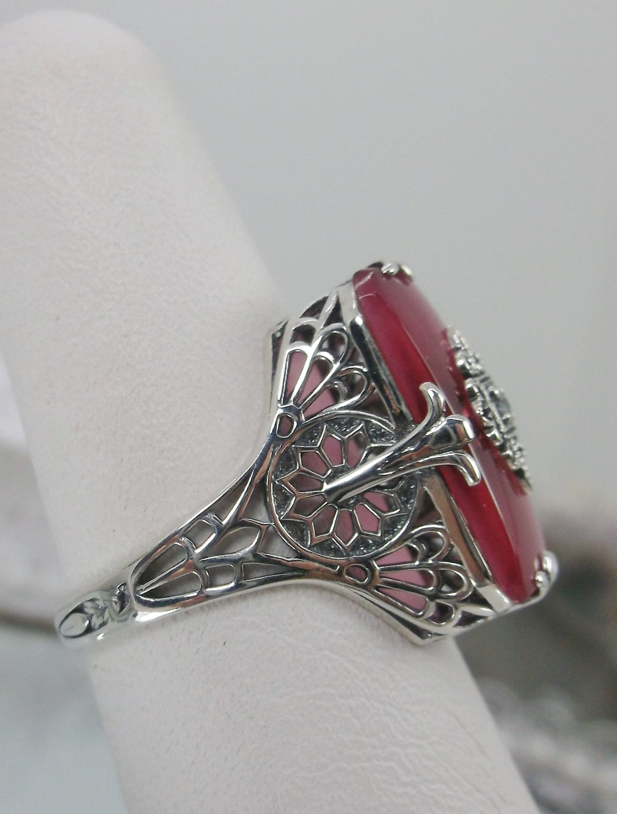 Rose Camphor Glass Ring/ Embellished Inset Stone With Sterling Silver ...
