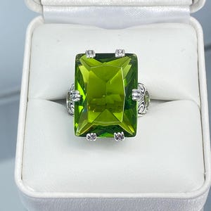 Peridot Ring | 925 Sterling Silver | Big 30ct Rectangle Simulated Green ...