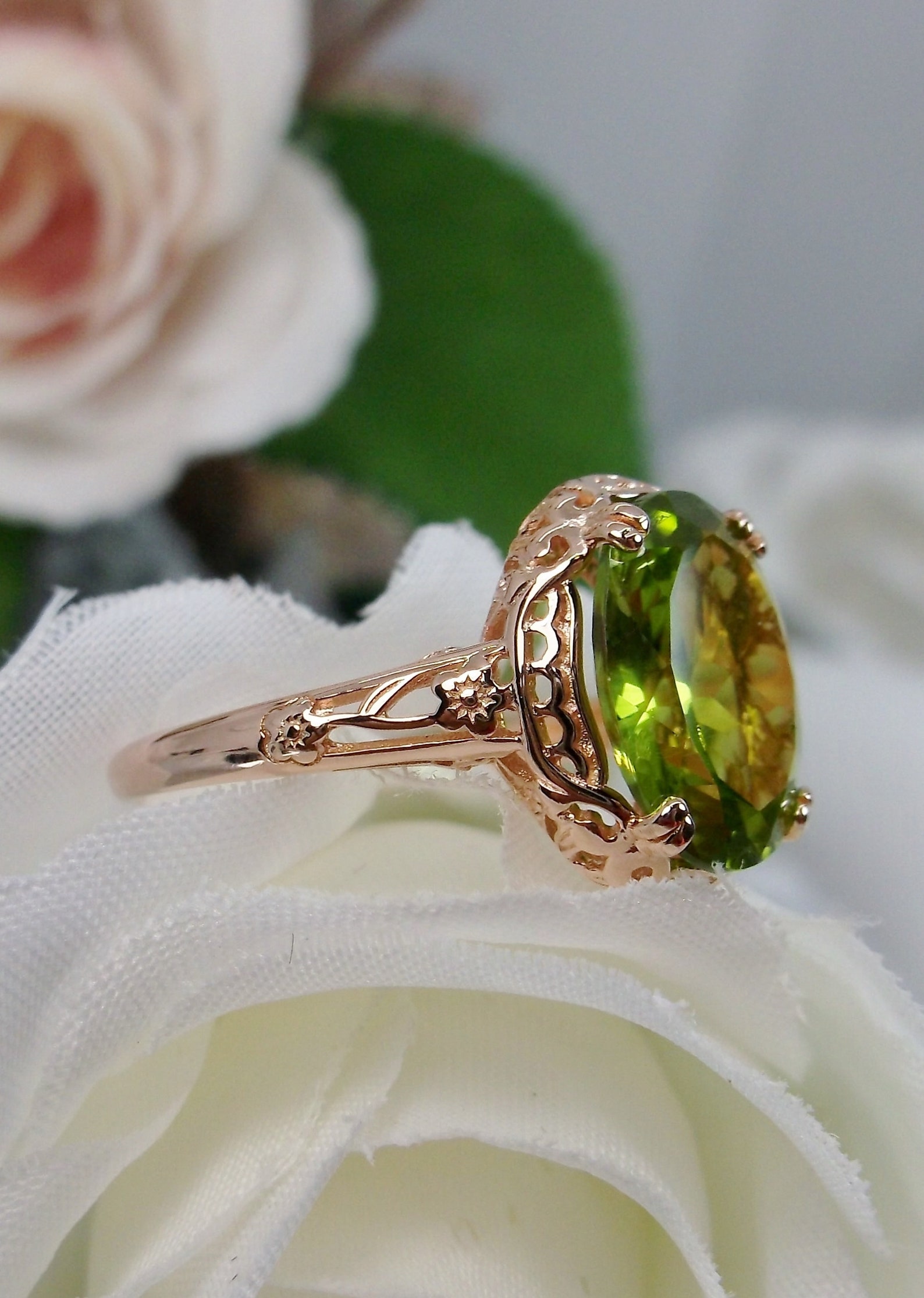 Natural Peridot Ring/ Rose Gold Plated Sterling Silver/ - Etsy