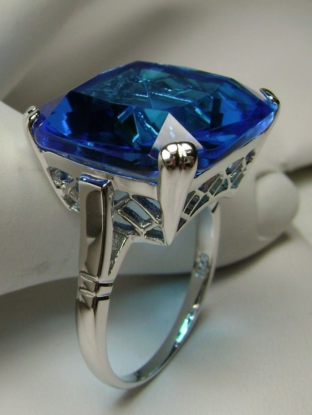 Swiss Blue Gem Ring • Huge Square 20ct Statement Gemstone • Simulated ...