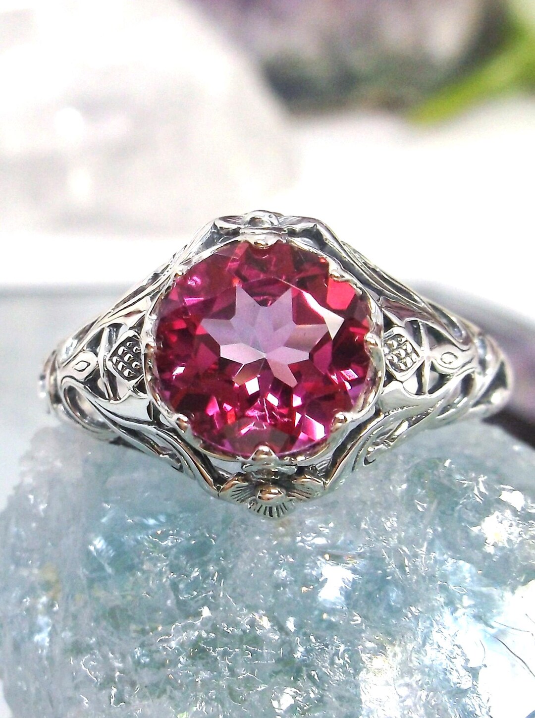 Natural Pink Topaz Ring/ Sterling Silver/ 1.8ct Natural Pink Topaz ...