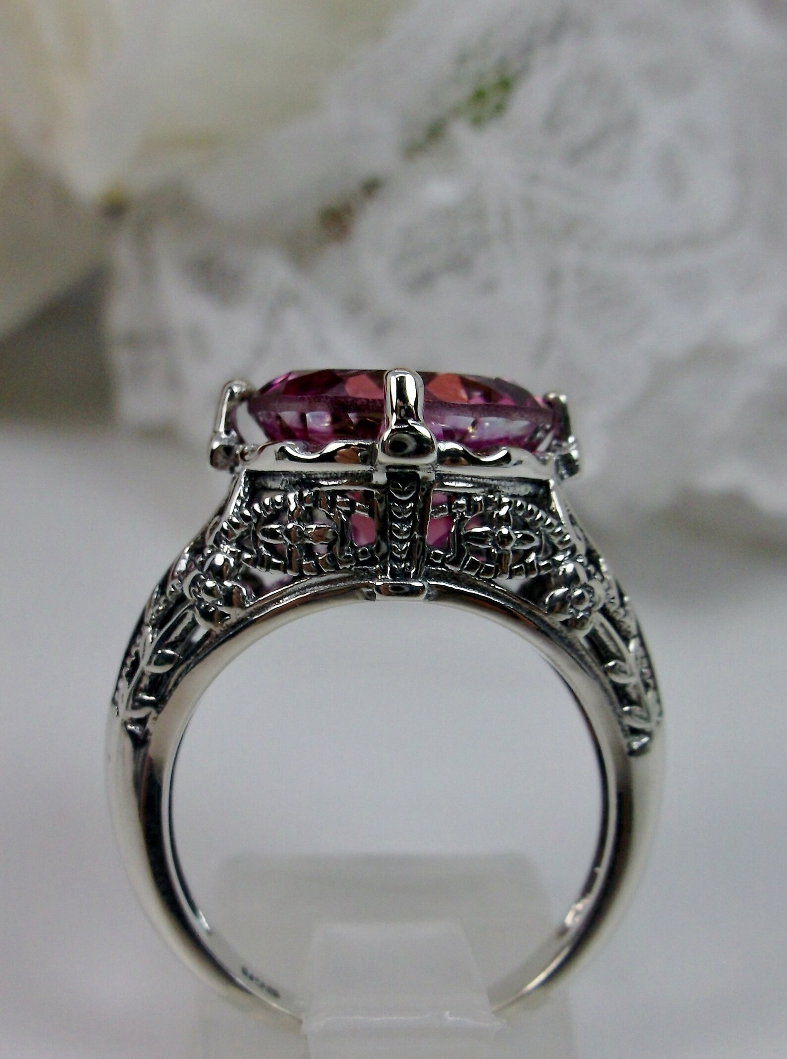 Natural Topaz Ring, 7.55ct Round Genuine Pink Topaz With Sterling ...