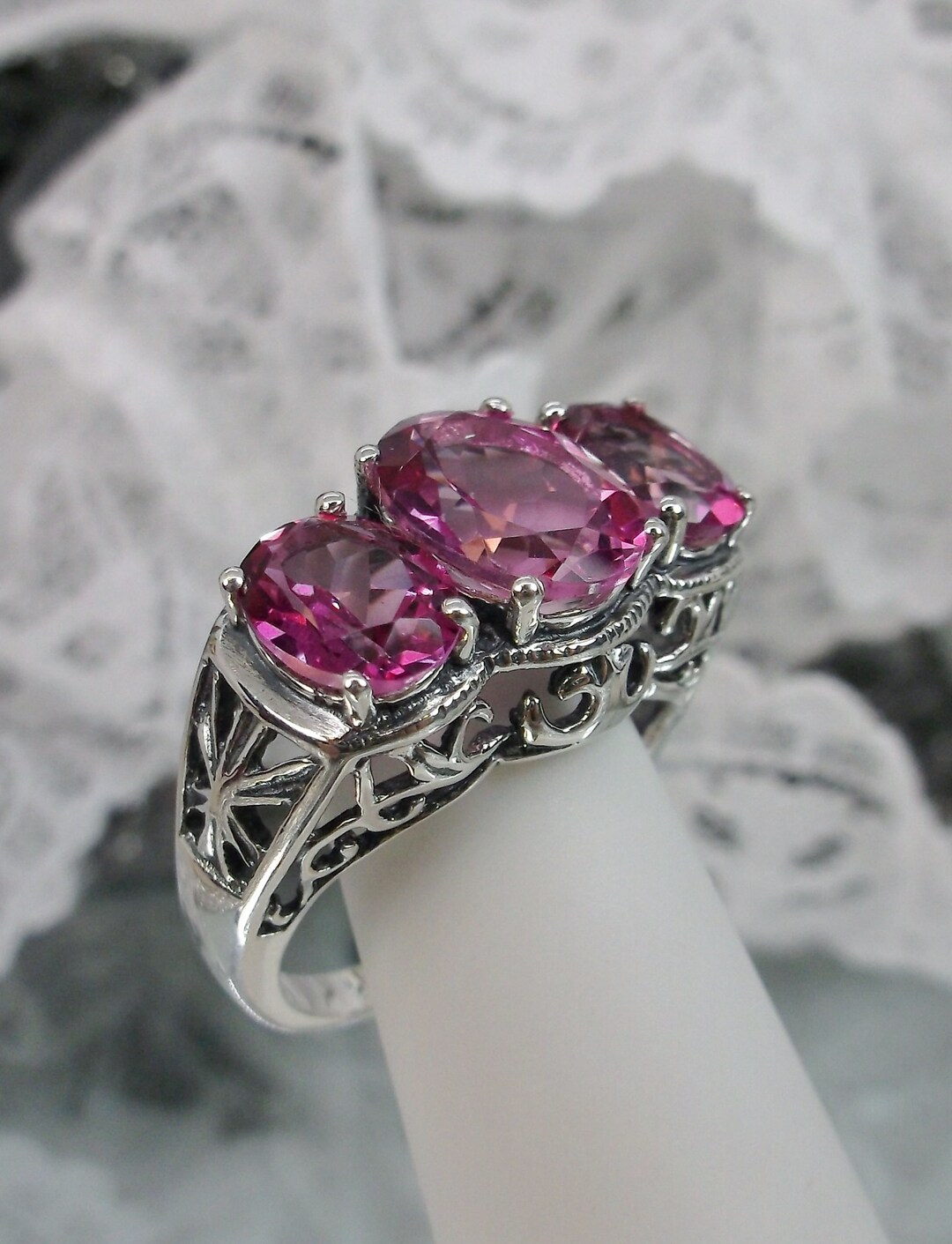 Natural Pink Topaz Ring Size 7.5 /sterling Silver/ 4.95ctw Oval Cut ...