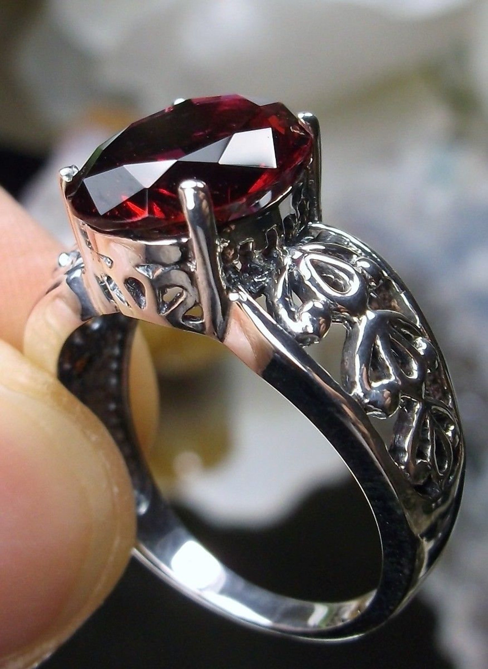 Ruby Ring/ Solid Sterling Silver/ 3ct Oval Cut Simulated Red | Etsy