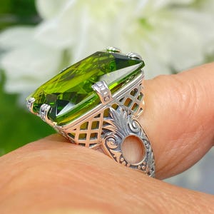 Peridot Ring | 925 Sterling Silver | Big 30ct Rectangle Simulated Green ...