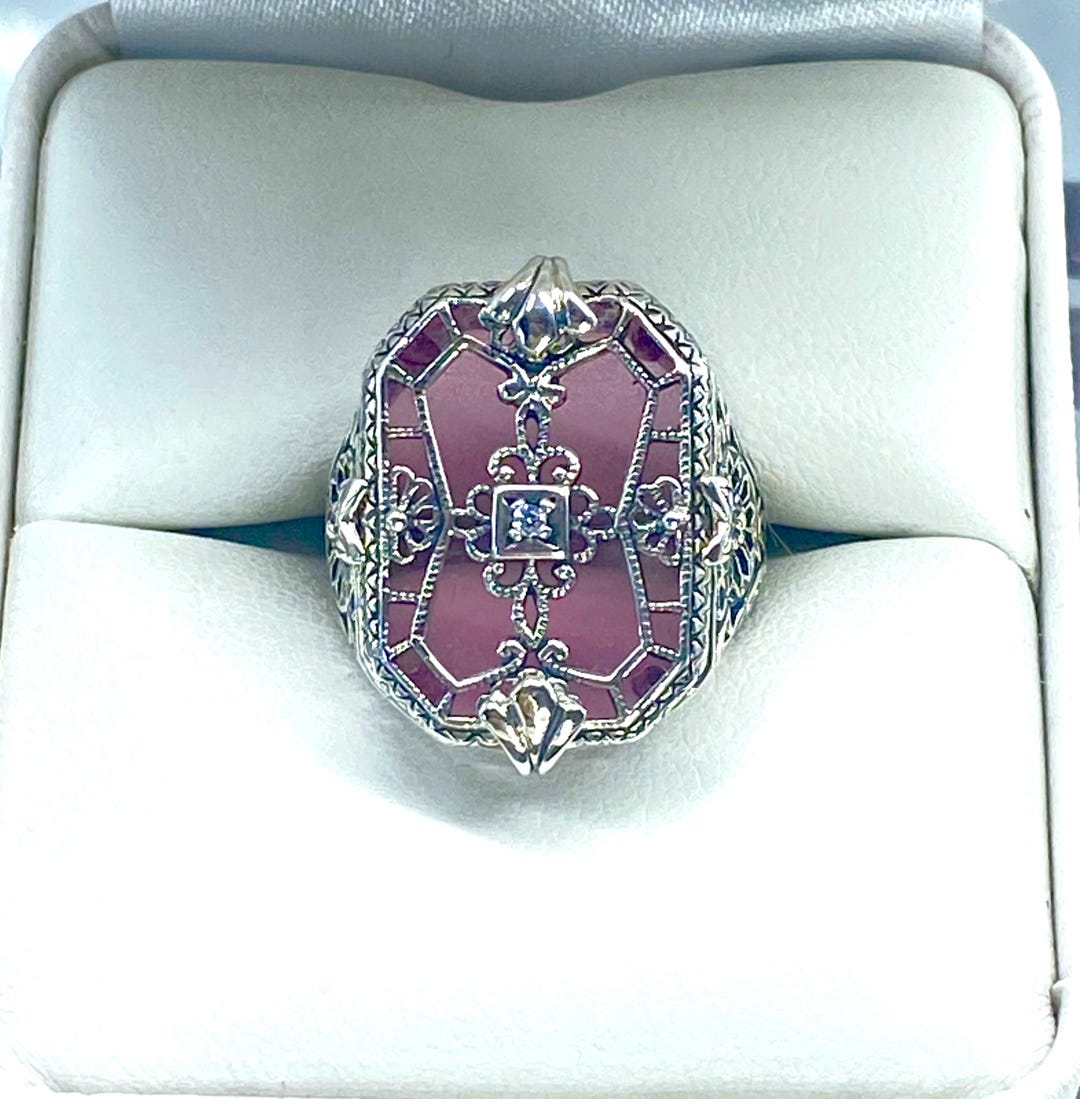 Pink Camphor Ring, Size 6.5 / Rose Camphor Glass With Moissanite Inset ...