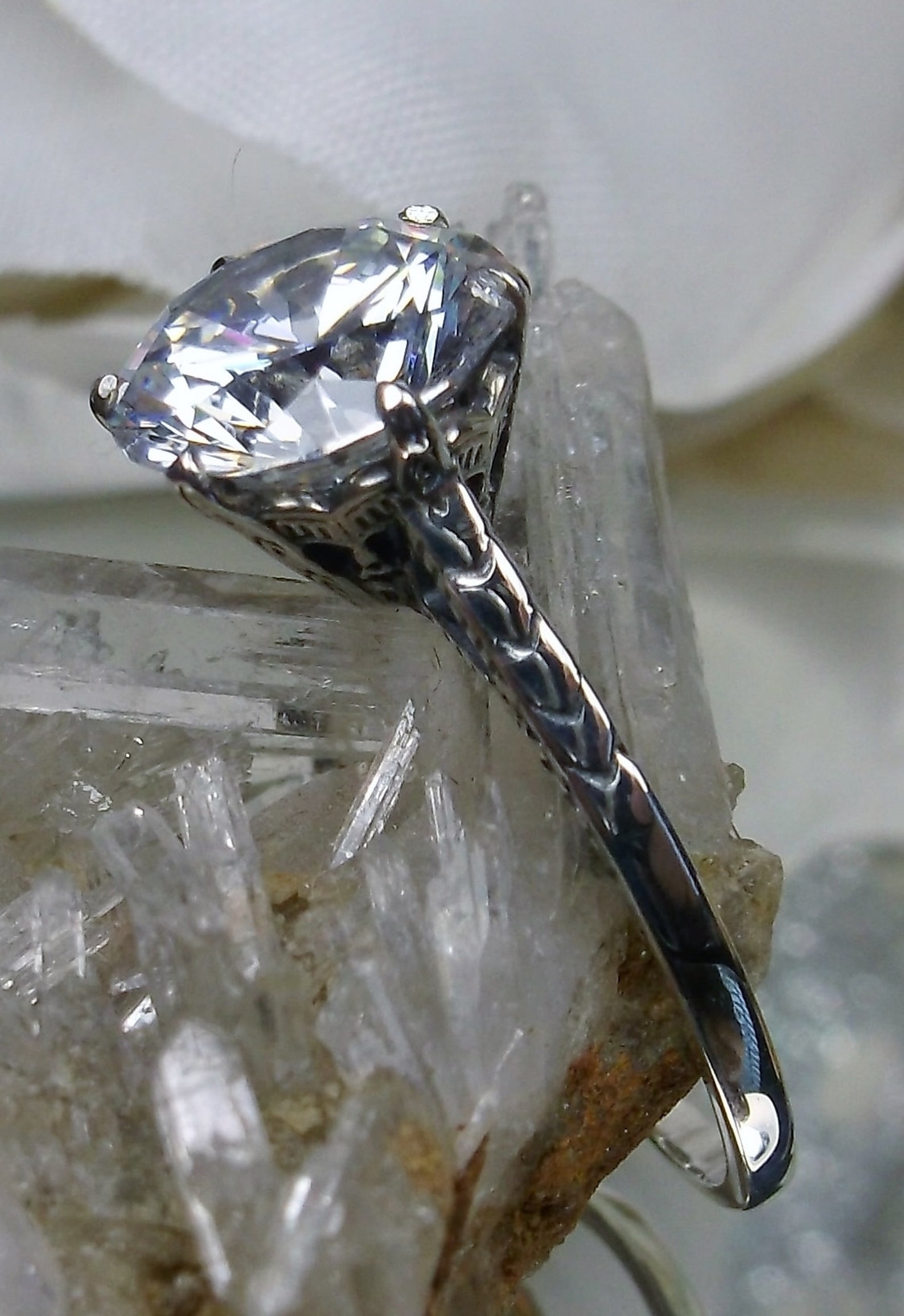 White Gemstone Ring/ Sterling Silver/ 2ct Round Cut White Gem | Etsy