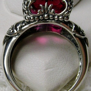 Ruby Ring/ Solid Sterling Silver/ 3ct Square Simulated Red Ruby Gothic Filigree, Vintage Revival ...
