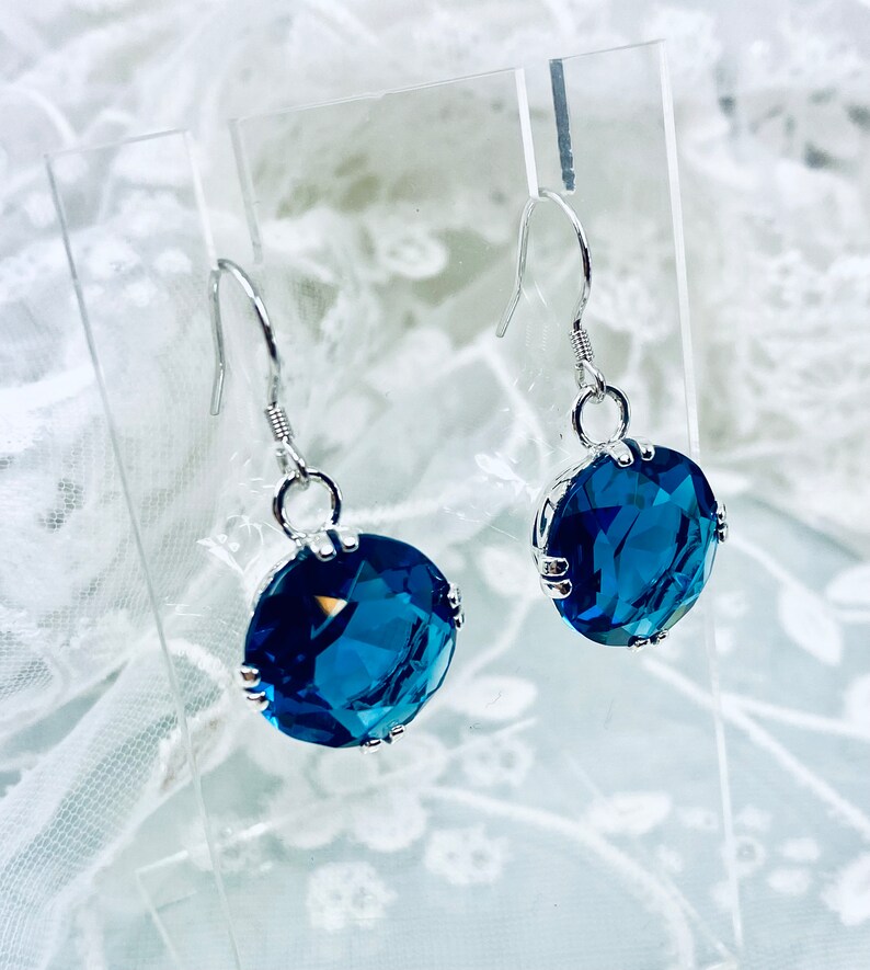 London Blue Earrings 925 Sterling Silver/ 22ctw Round Simulated Deep ...