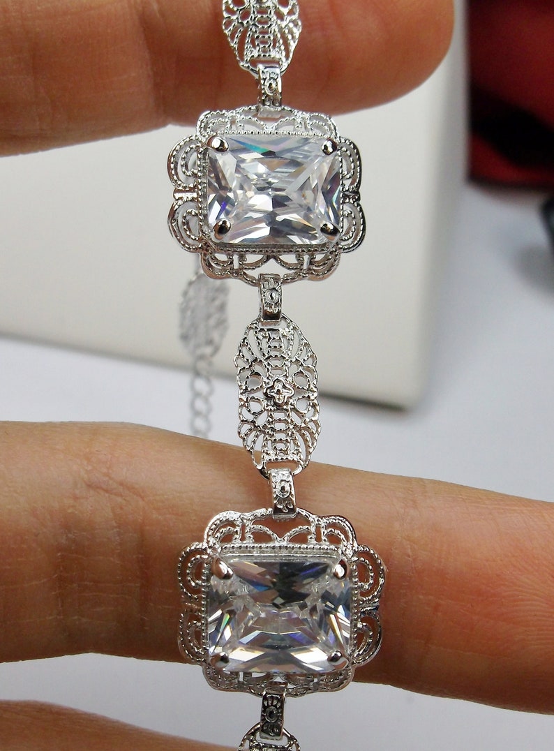 White CZ Bracelet/ Rhodium Plated Sterling Silver/white Cubic - Etsy