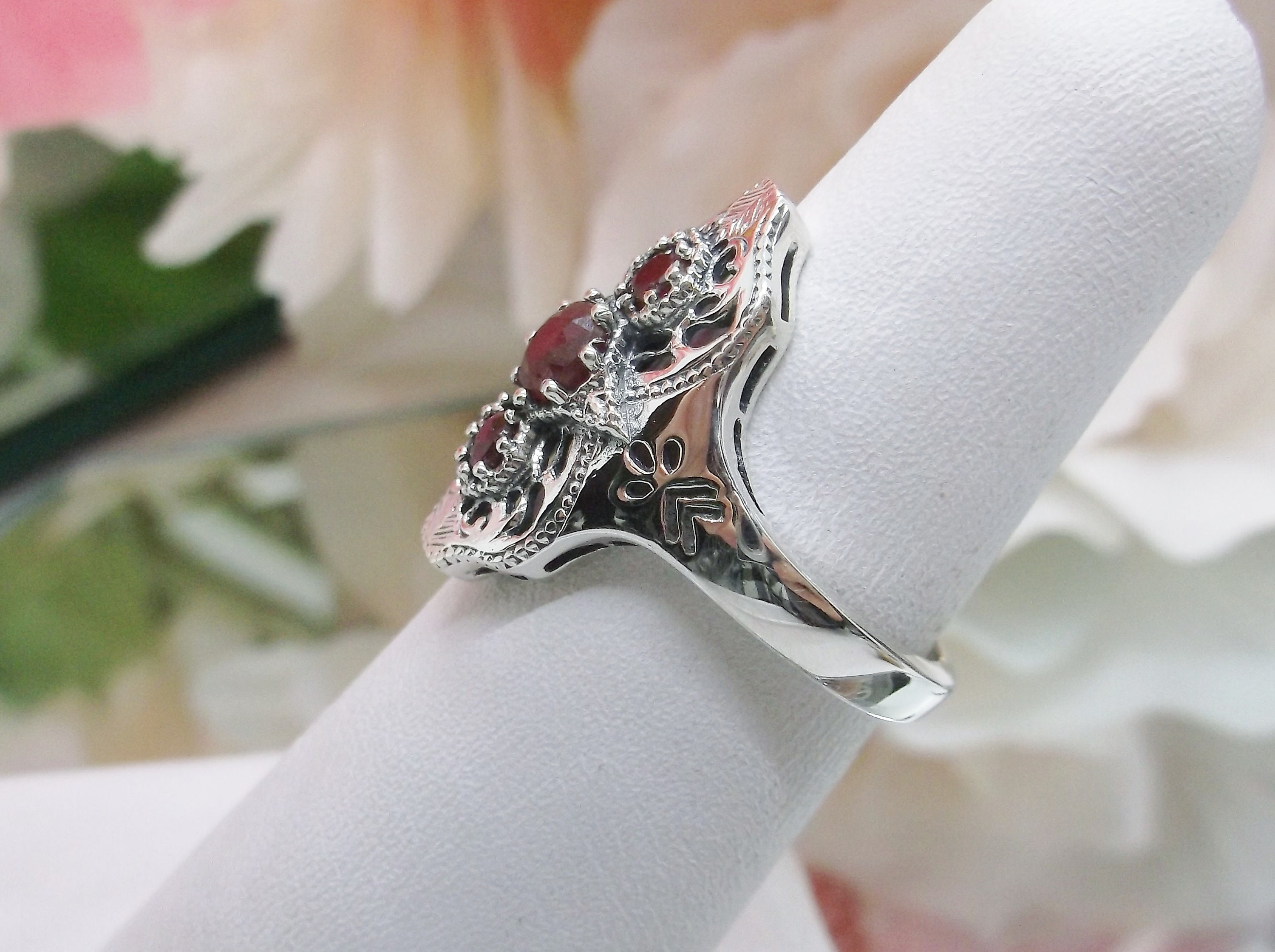 Natural Ruby Ring Solid Sterling Silver Natural Red Ruby Art Deco ...