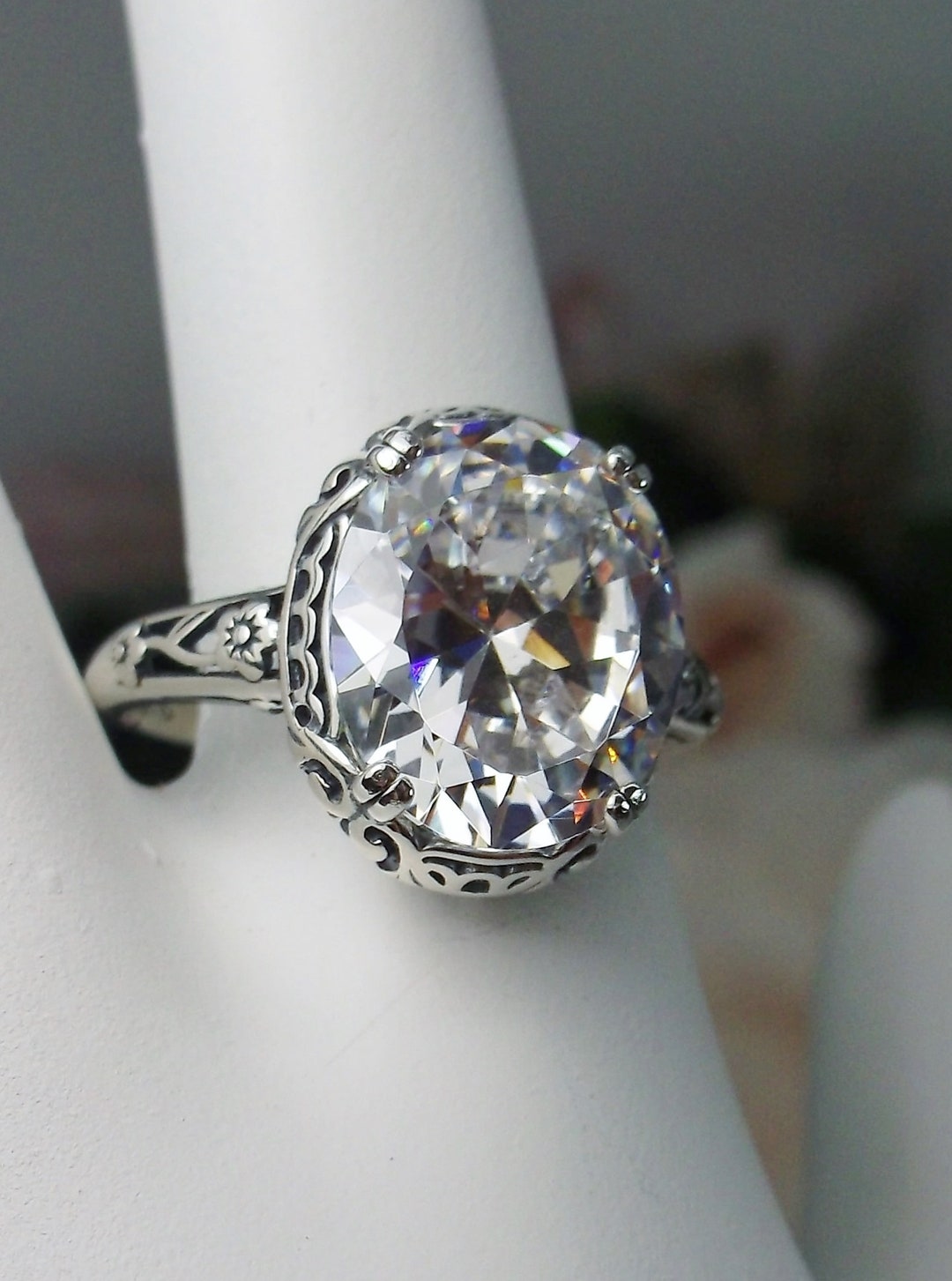 White Gemstone Ring/ Sterling Silver/ 5ct CZ, Natural Topaz or 6ct ...