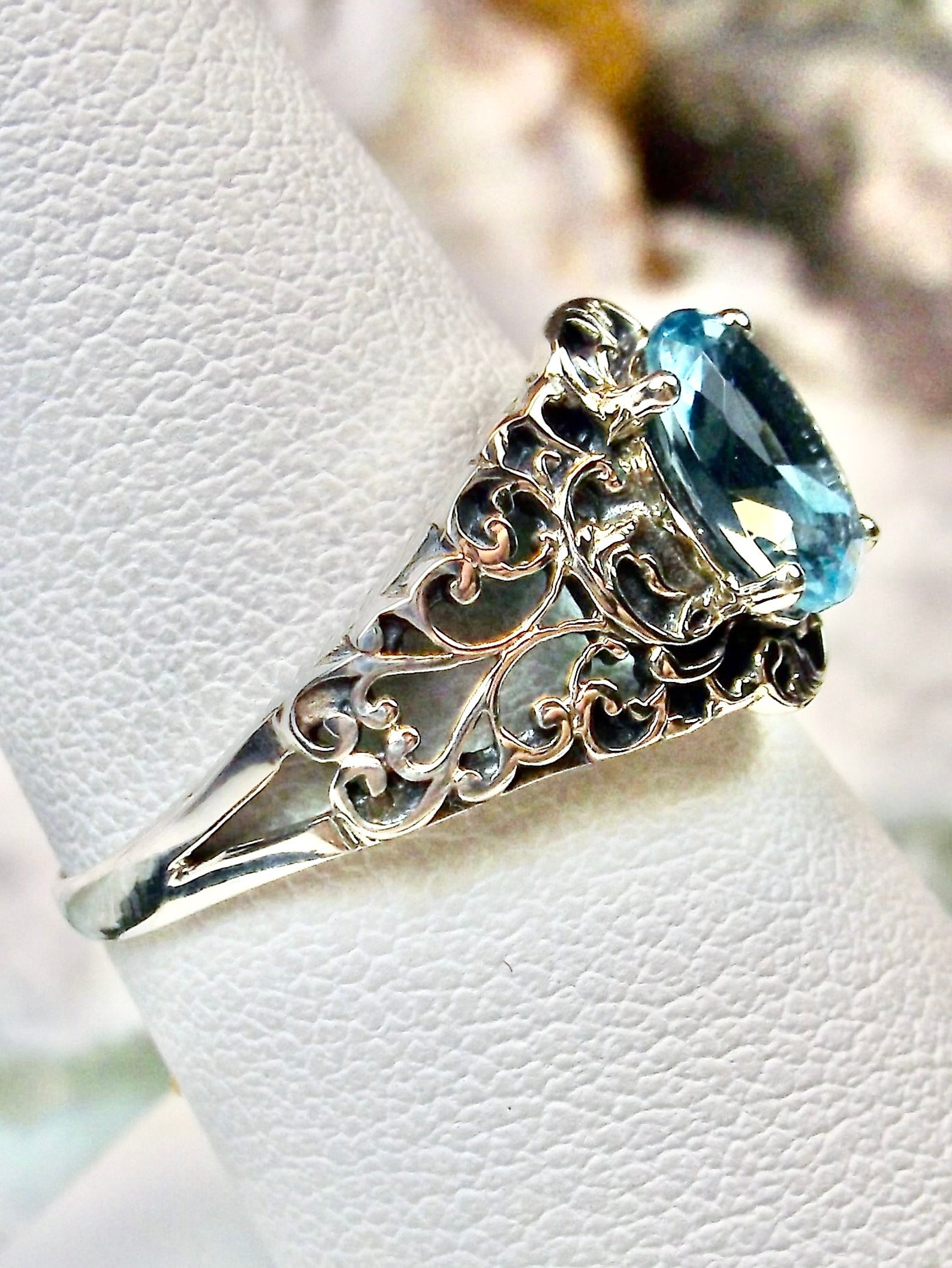 Natural Blue Topaz Ring/ Solid Sterling Silver/ Oval Natural Blue Topaz ...