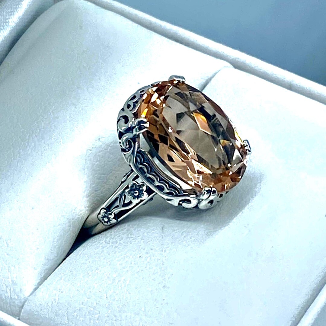 Peach Gemstone Ring Size 4 | Sterling Silver 925 Oval Simulated 6ct ...
