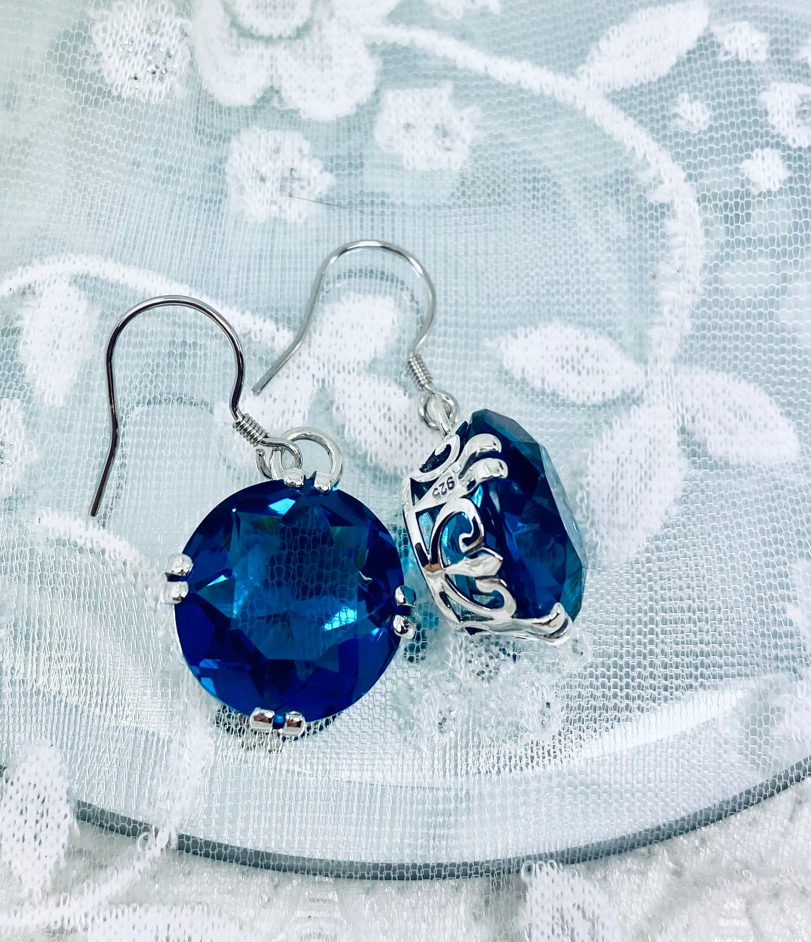 London Blue Earrings 925 Sterling Silver/ 22ctw Round Simulated Deep ...