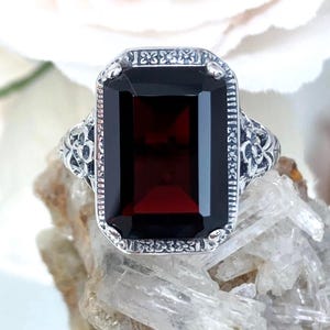 Natural Garnet Ring / Rectangular 5ct Natural Gem With Sterling Silver ...