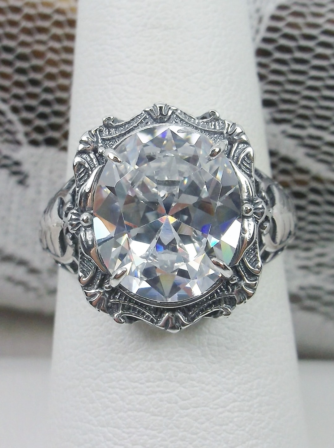 White Gemstone Ring/ Sterling Silver/ 4ct Oval Cut White Gem Art ...