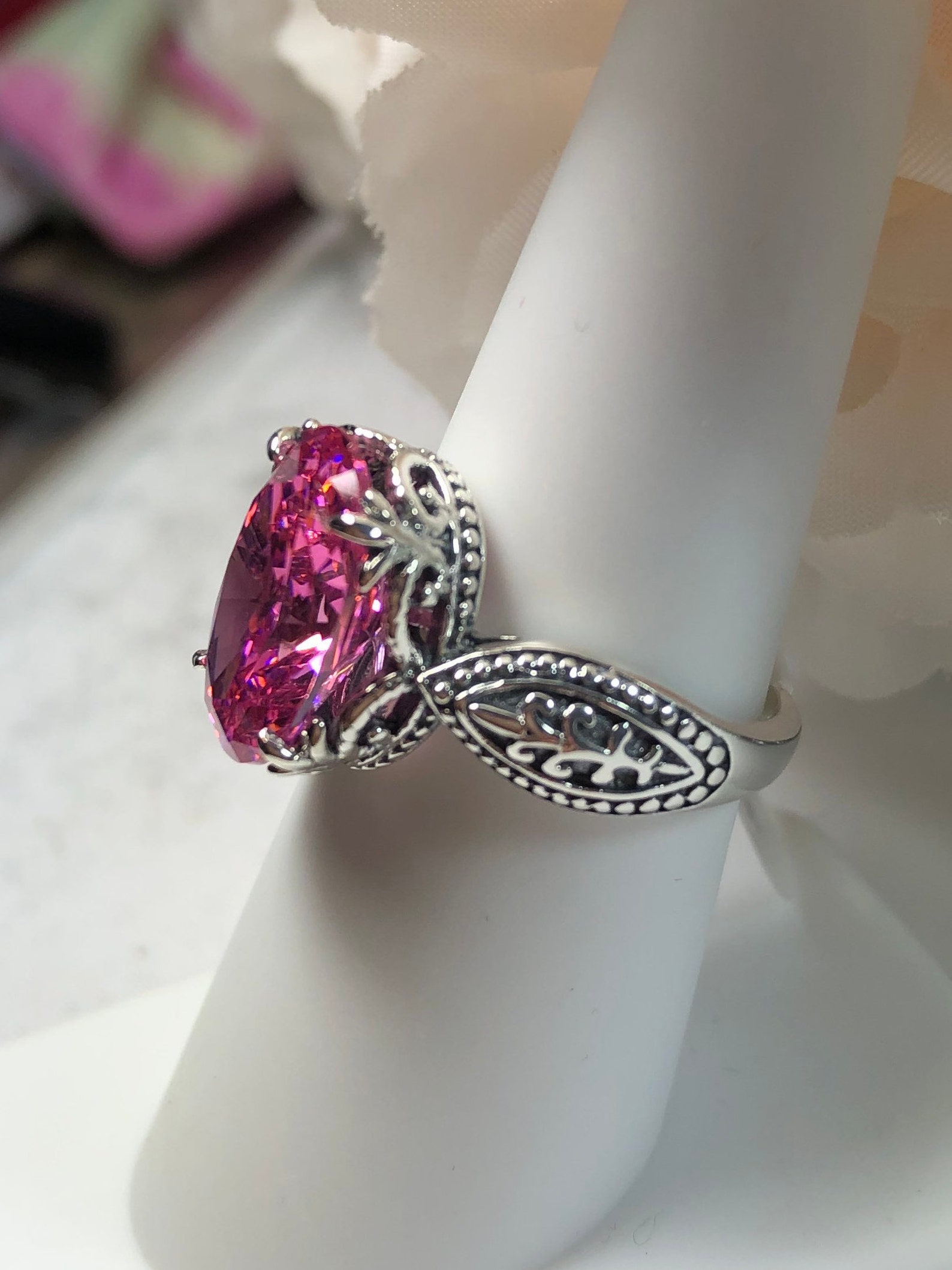 Pink Ring/ Solid Sterling Silver/ 5ct Oval Light Pink Cubic - Etsy