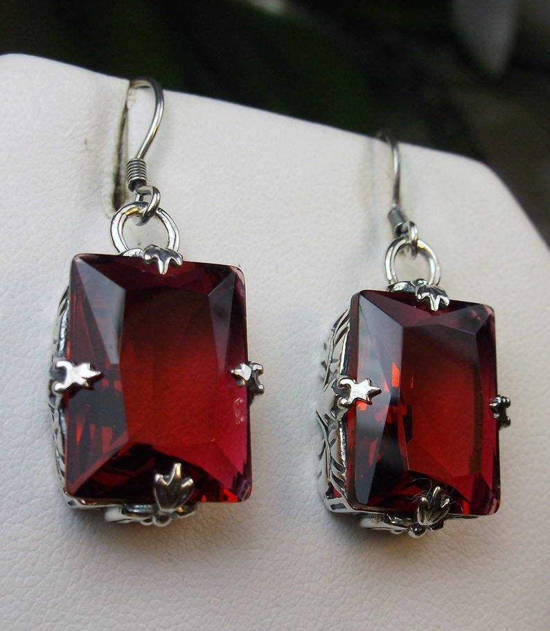 Red Ruby Earrings & Necklace Set / Rectangle Simulated - Etsy