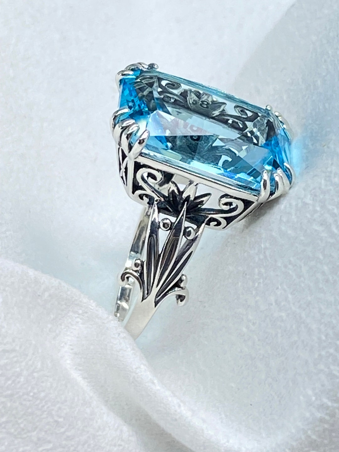 Aquamarine Ring/ 13ct Simulated Light Blue Gemstone W/sterling Silver ...