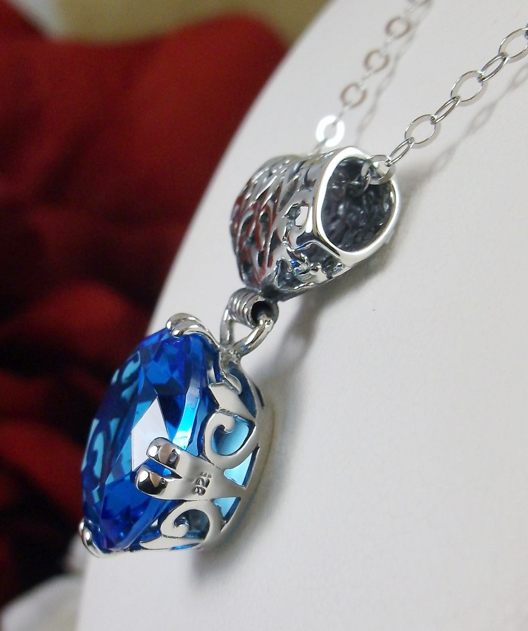 Swiss Blue Gem Necklace Pendant 925 Sterling Silver Simulated Swiss ...