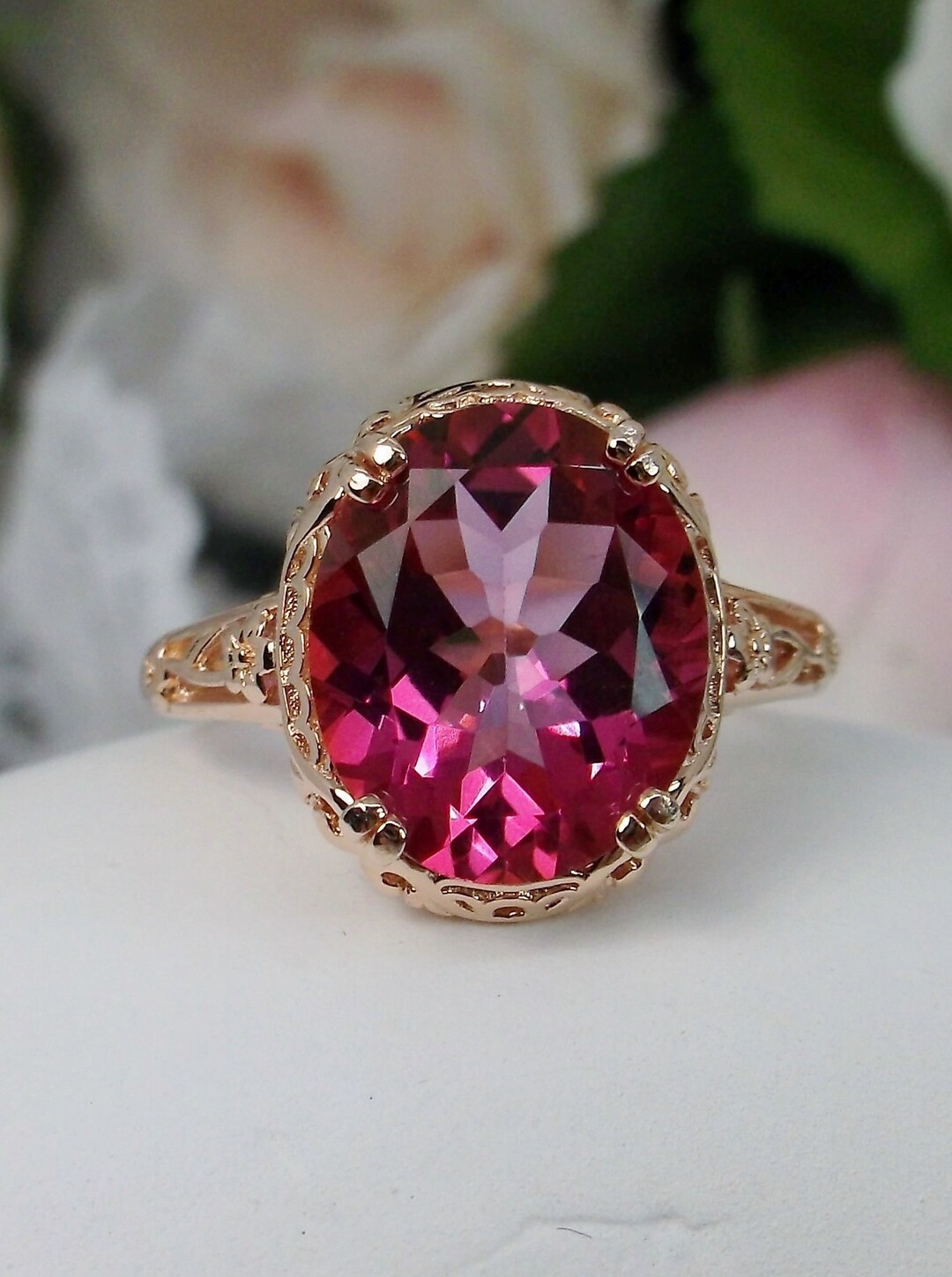 Natural Pink Topaz Ring/ Rose Gold Plated Sterling Silver/ 3.4ct ...