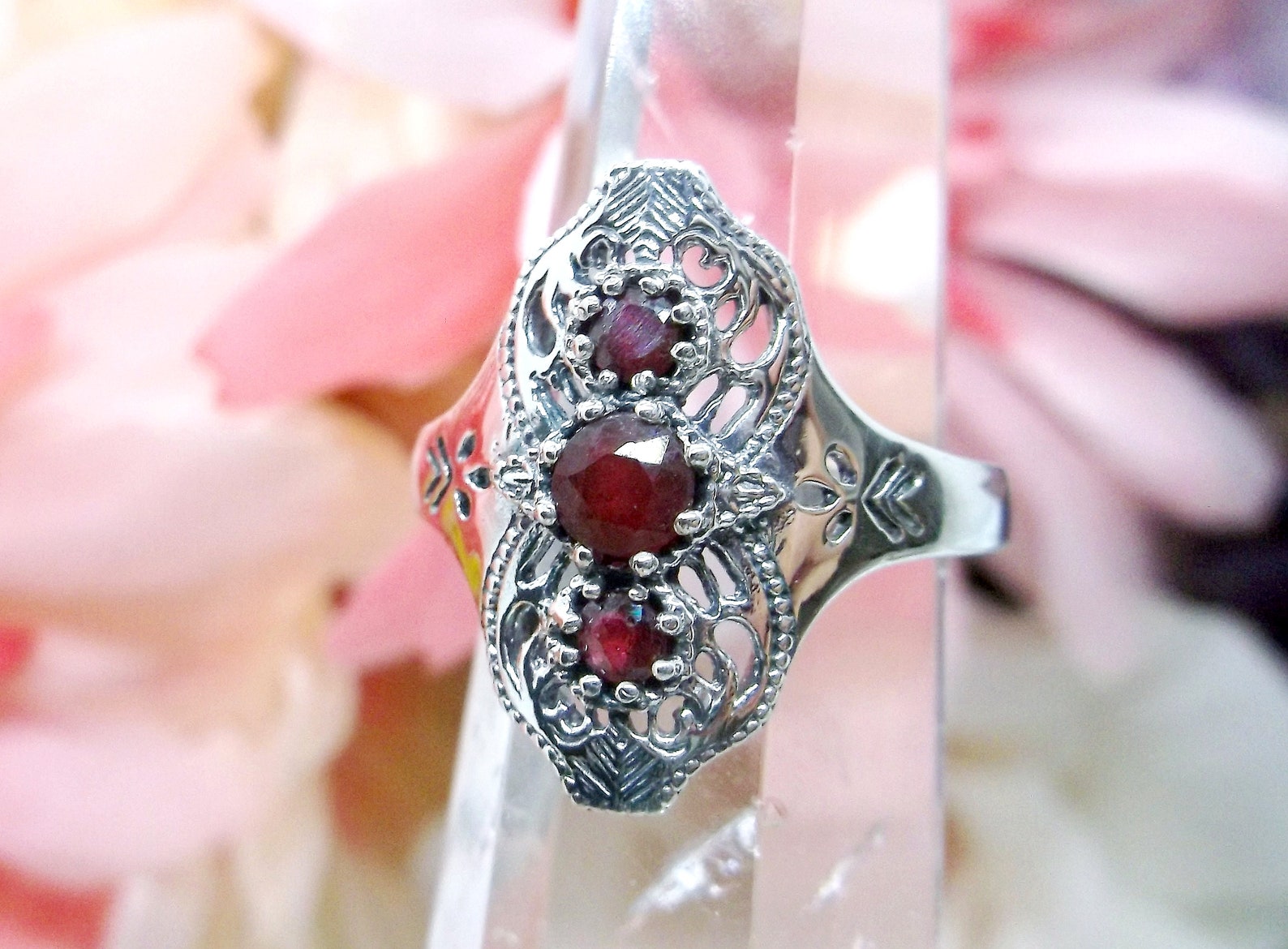 Natural Ruby Ring Solid Sterling Silver Natural Red Ruby Art Deco ...