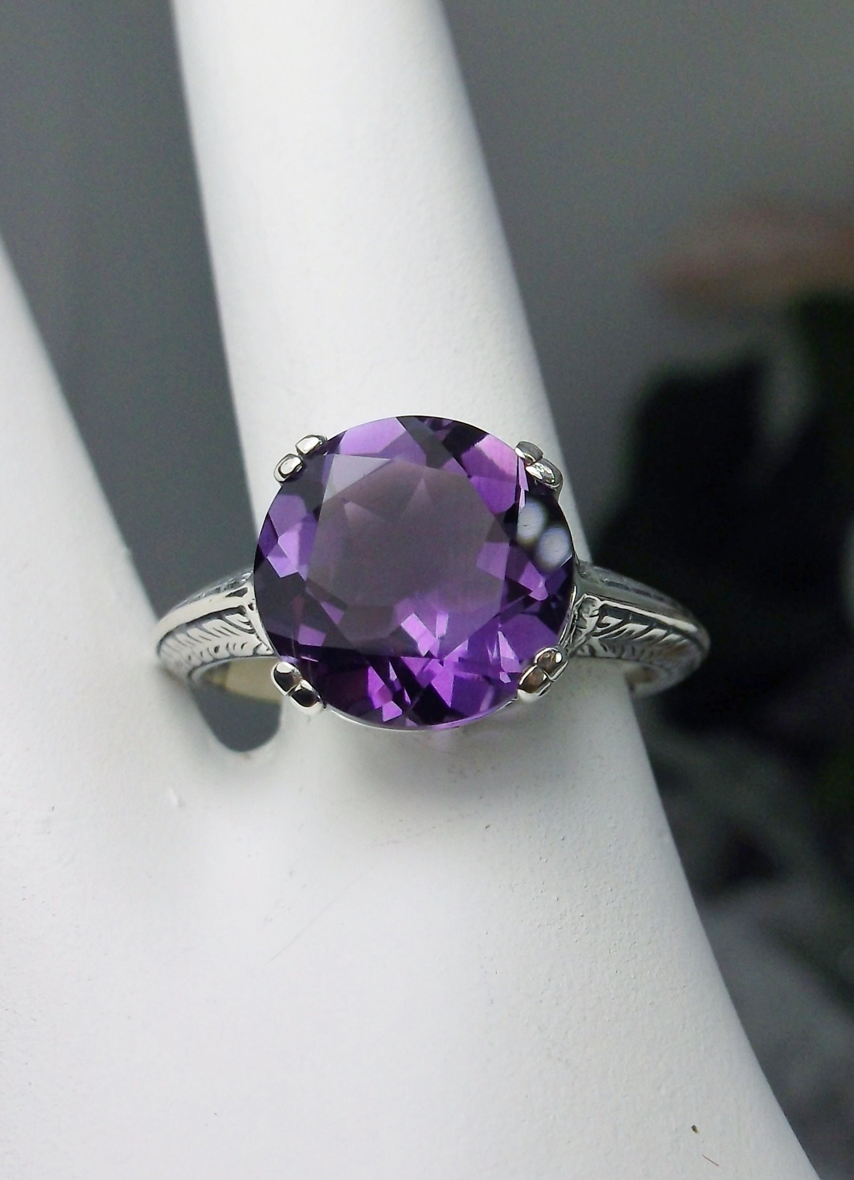 Natural Amethyst Ring/ Sterling Silver/ 3.3ct Round Cut | Etsy
