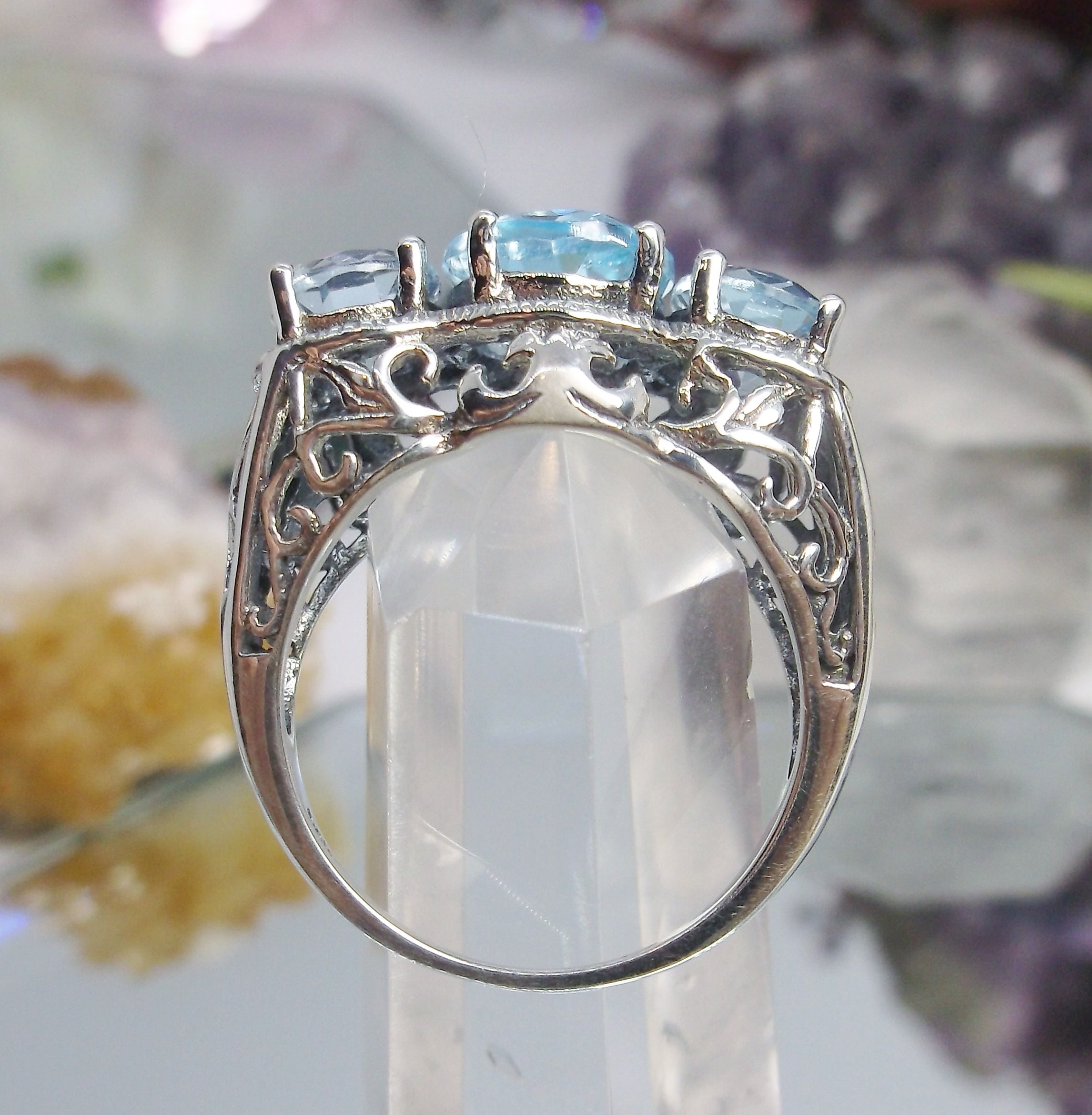 Natural Topaz Ring/ Solid Sterling Silver/ 3-Gem Oval Cut | Etsy